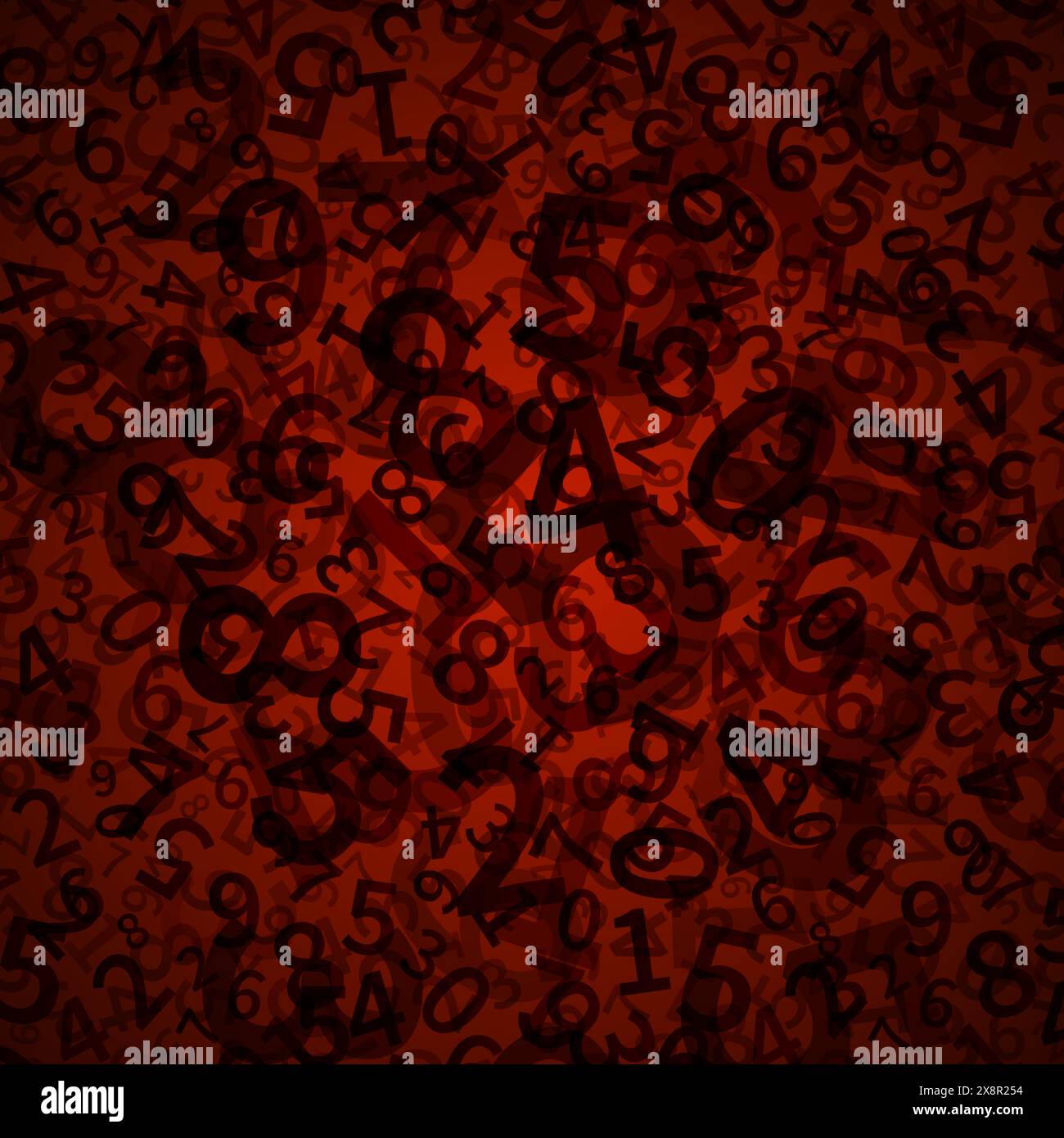 A red abstract background filled with various numbers and symbols in ...