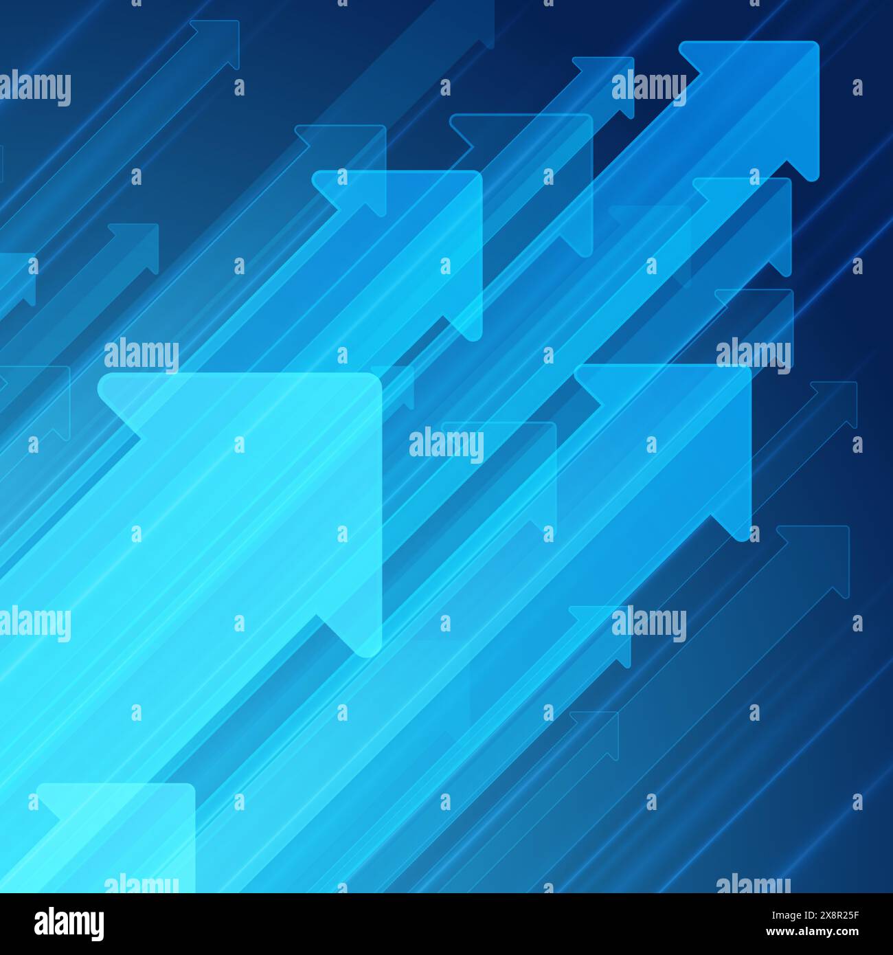 A vibrant blue background with multiple arrows pointing in diverse directions, creating a ...