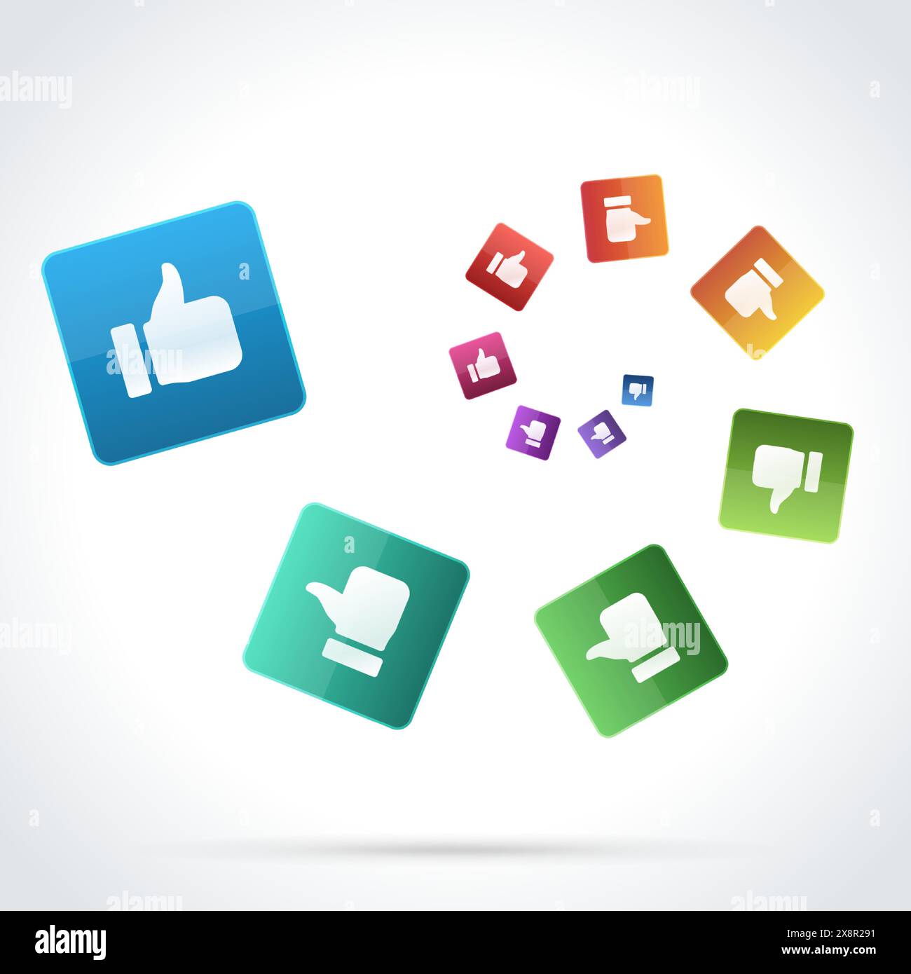 A variety of different colored buttons with thumbs up symbol, creating ...