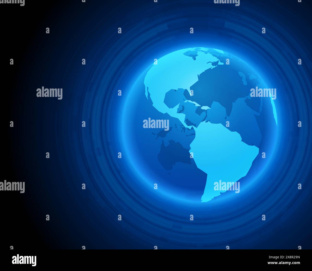 A digital illustration of Earth radiating a blue glow, centered within ...