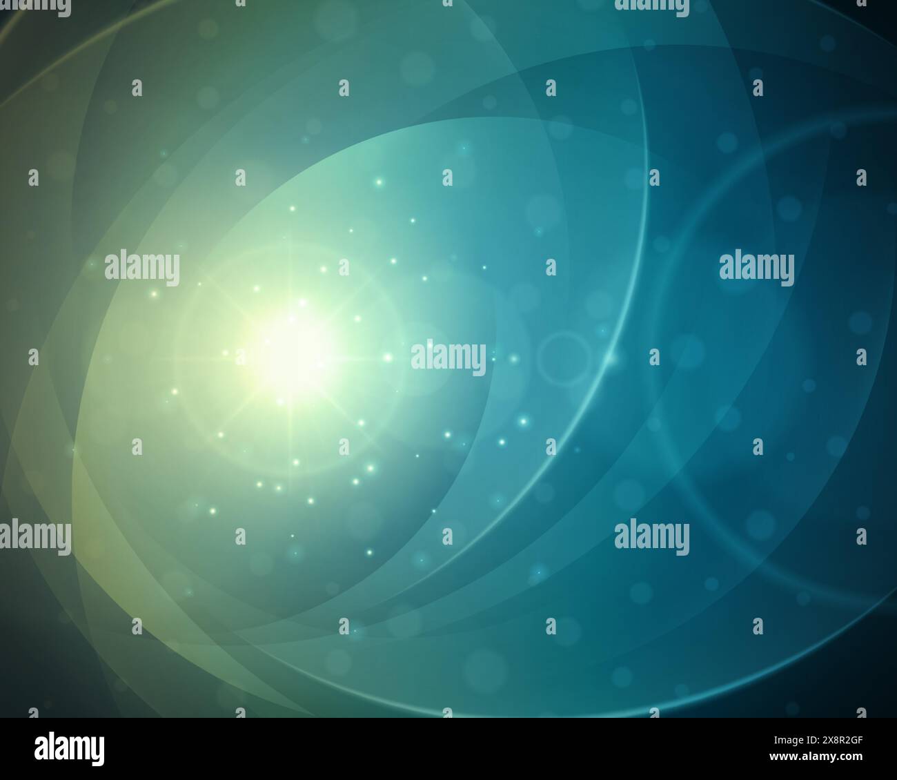 A gradient of blue hues forms an abstract backdrop with multiple transparent circles overlapping ...