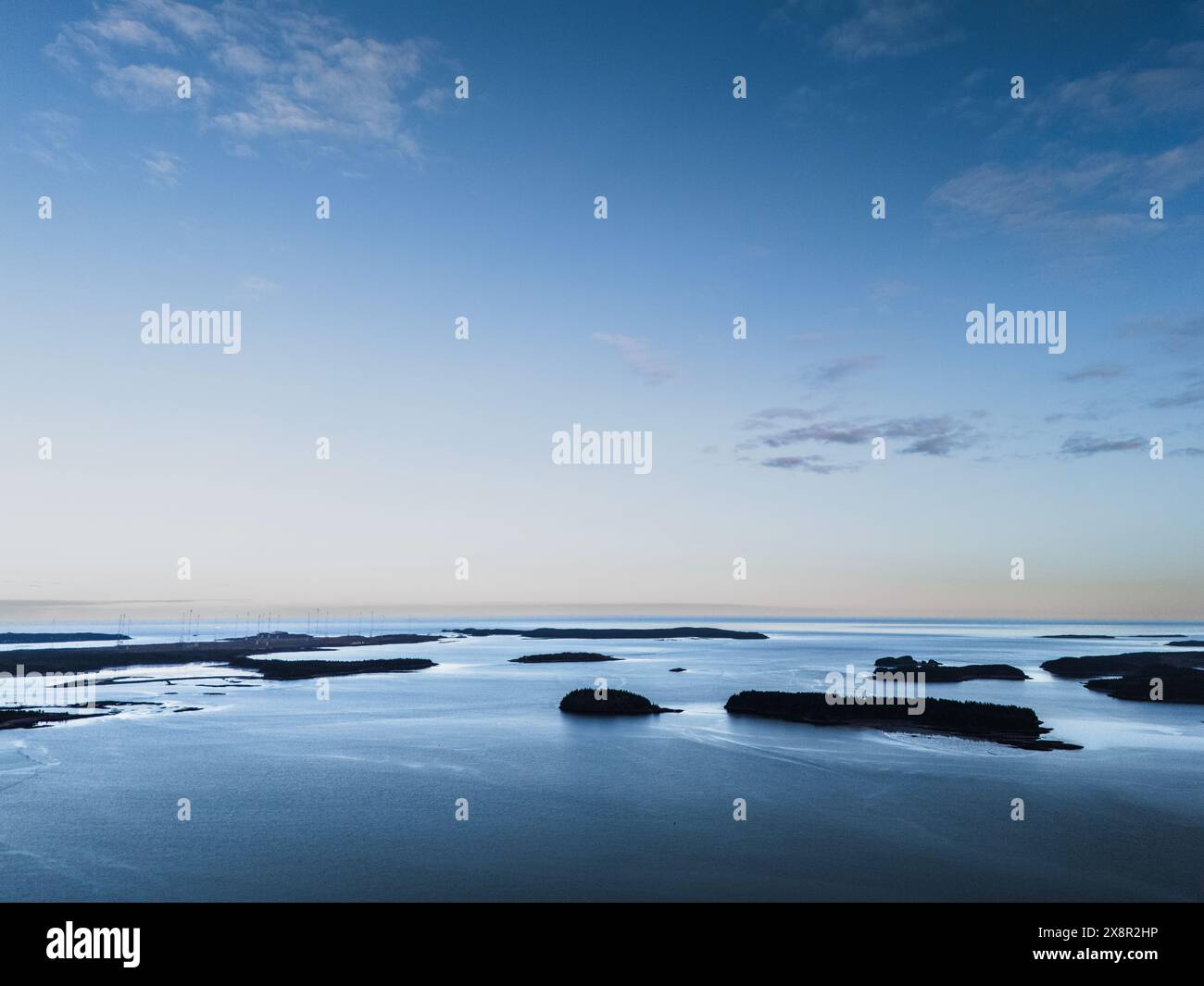 Aerial view of islands in the Atlantic Ocean off coast of Maine Stock ...