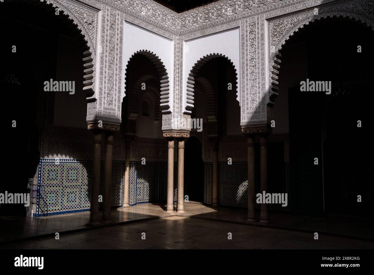Photograph of the courtyard with arched columns in the Mahkama of Pacha ...