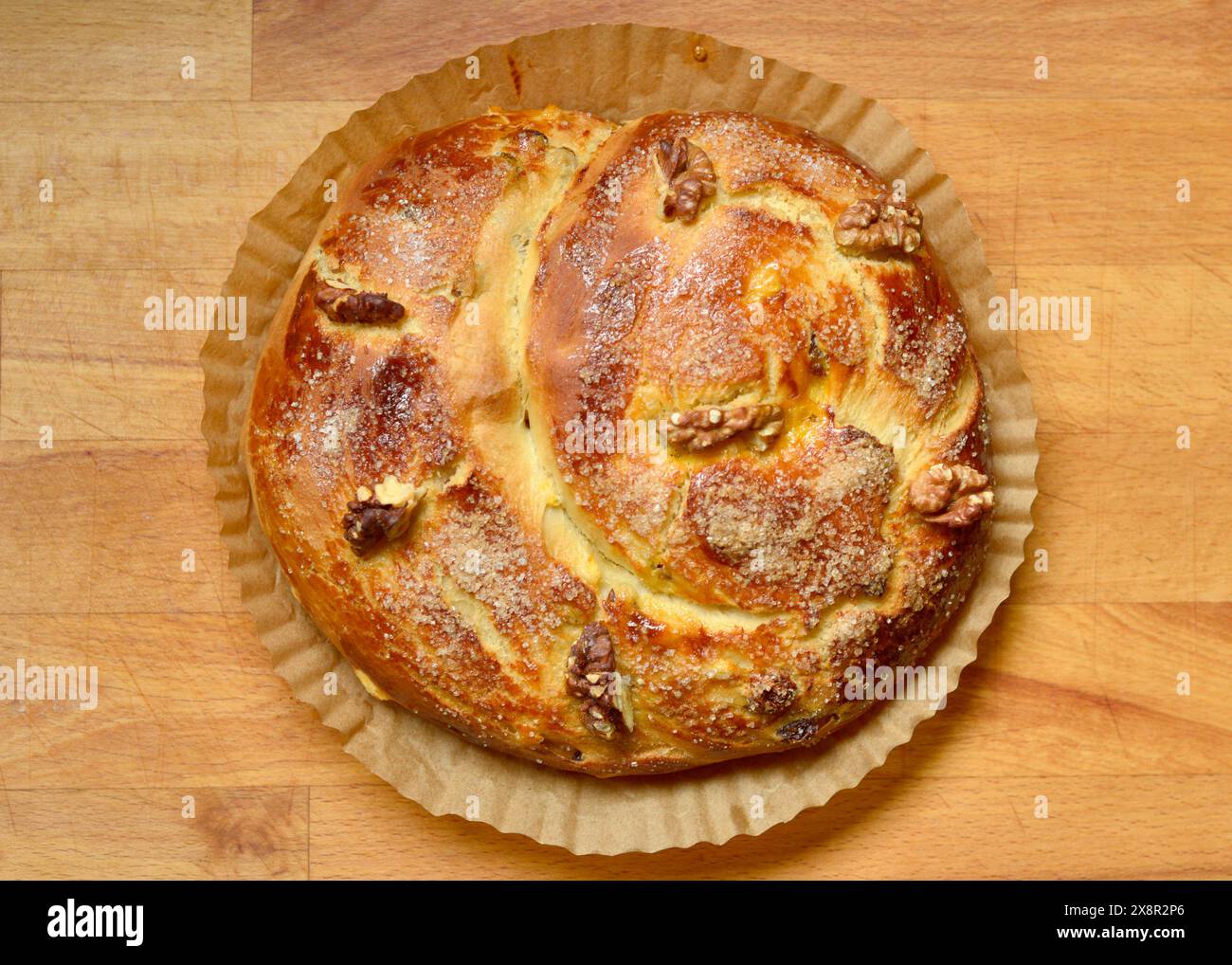 Traditional Bulgarian homemade sweet Easter bread top view close up ...