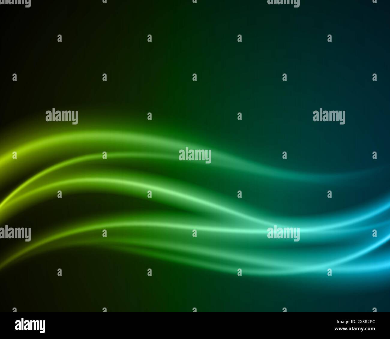 Green light waves flow horizontally across a dark gradient background ...
