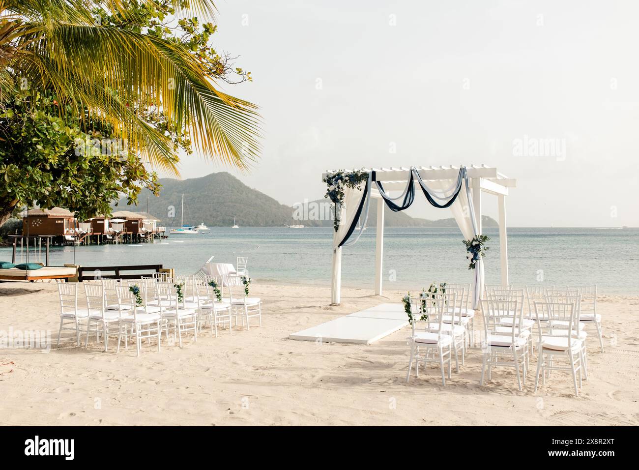 St Lucia beach wedding setup with ocean and palms Stock Photo - Alamy
