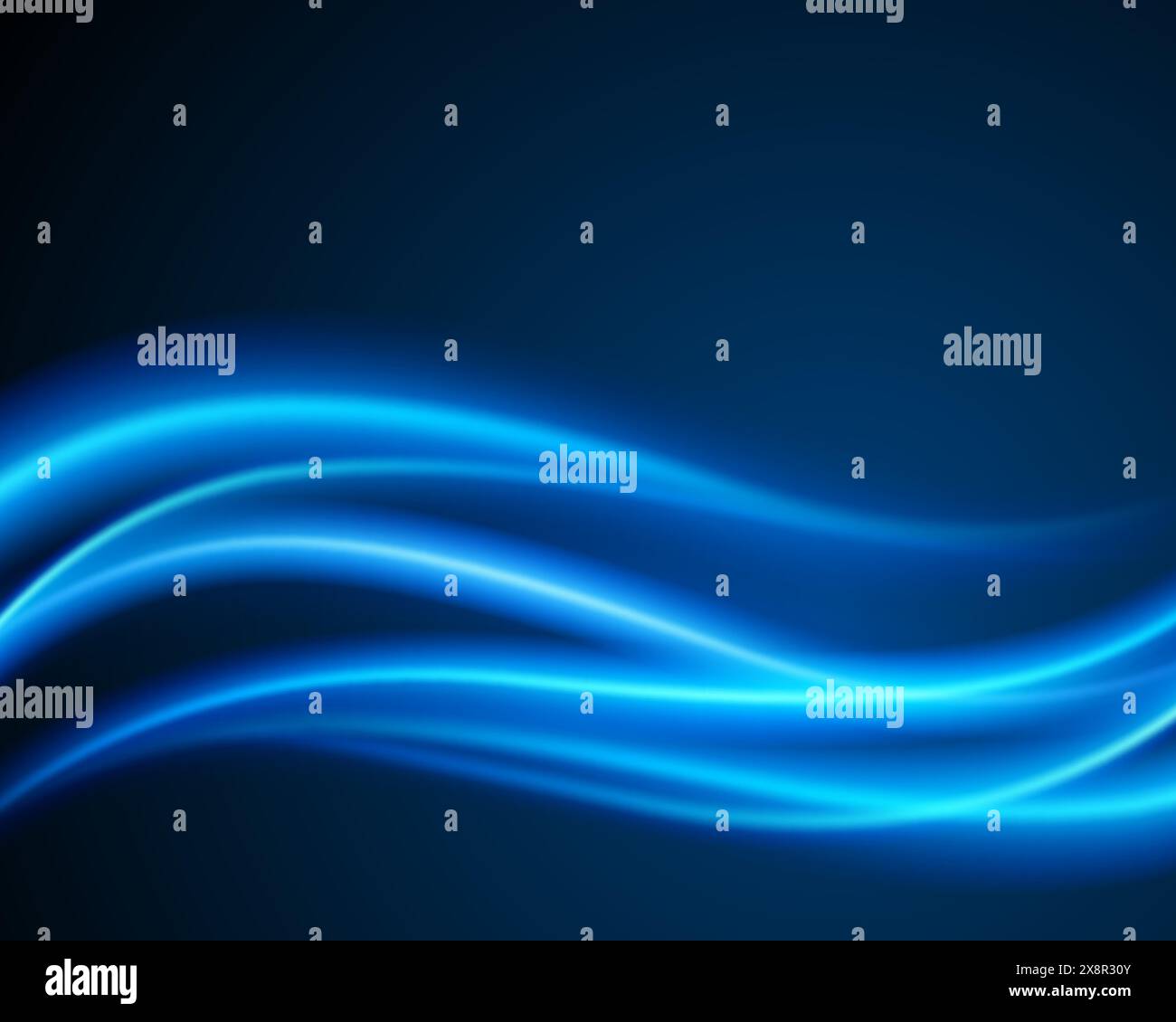 Blue light waves flow horizontally across a dark gradient background ...