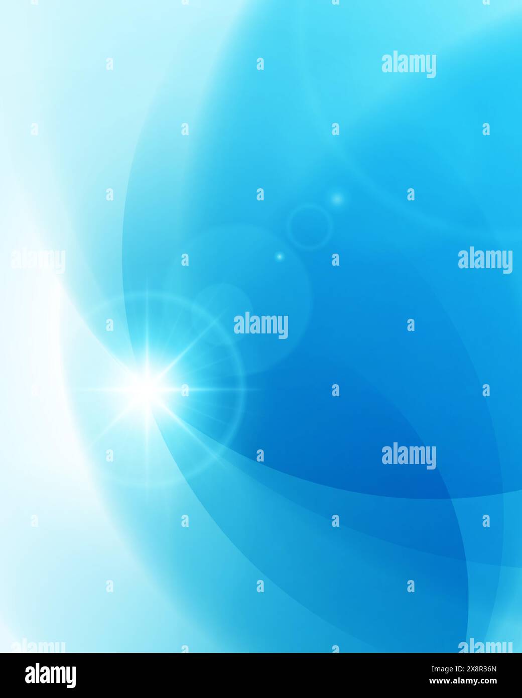 A serene blue backdrop graced with a bright lens flare creating a soft ...