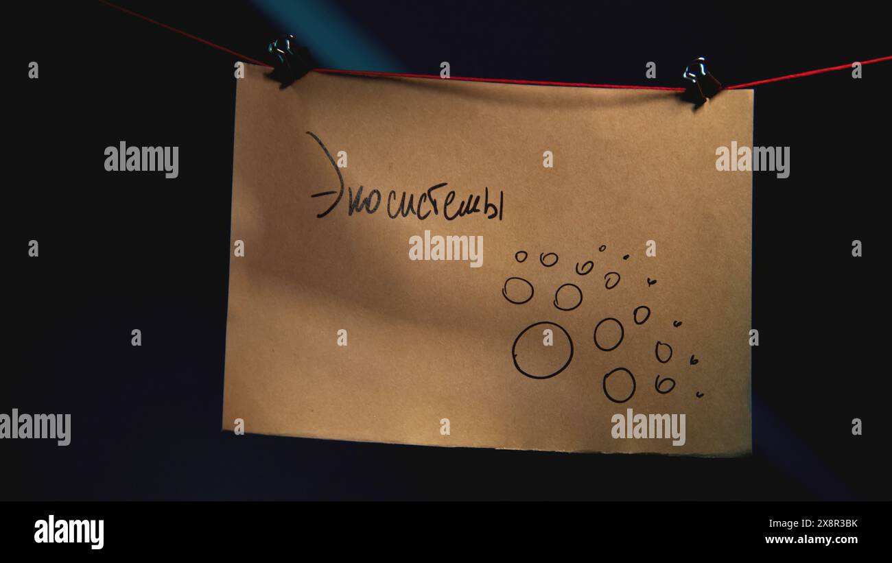 Notes with red thread. Stock footage. Close-up of mysterious notes ...