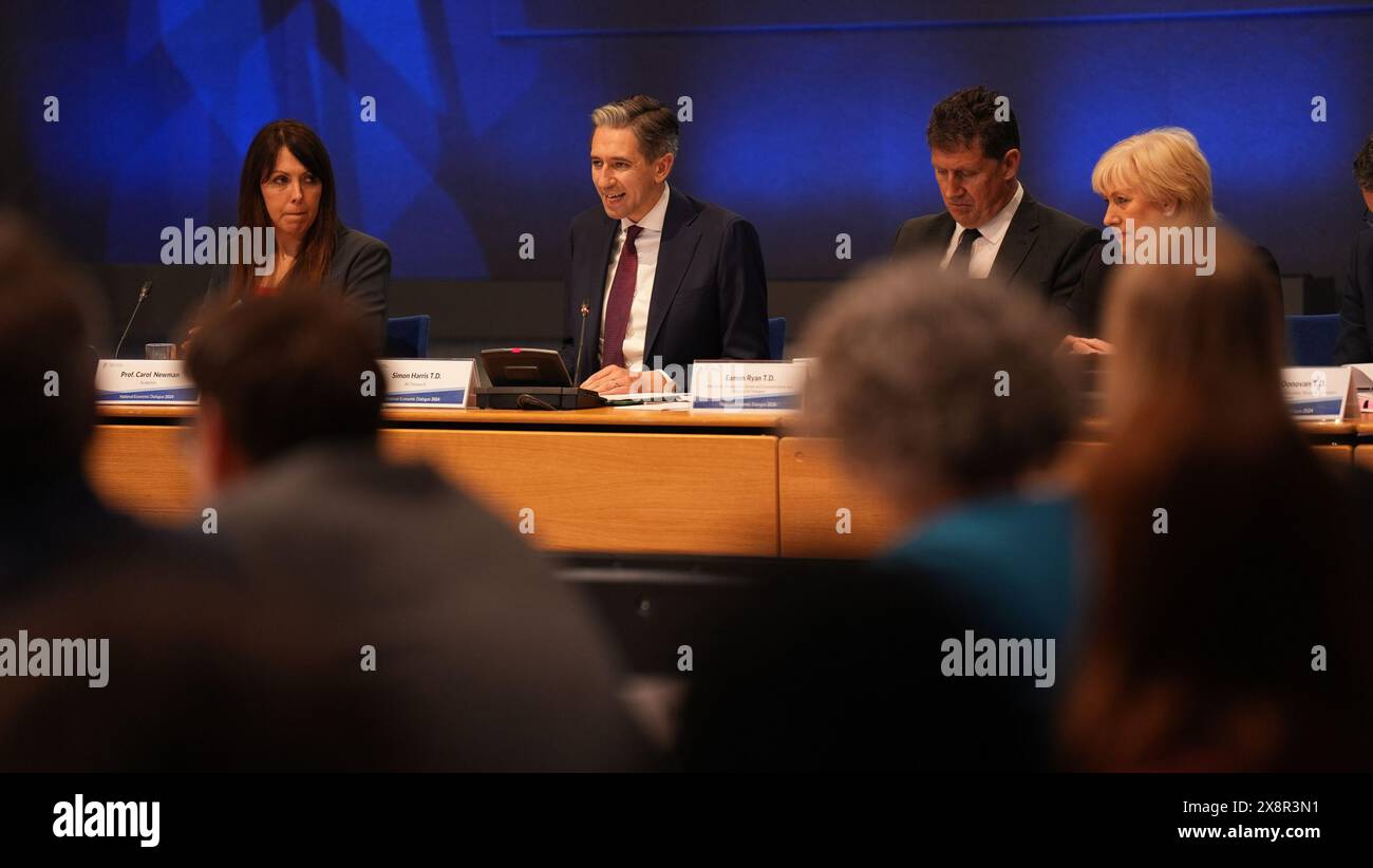 Taoiseach Simon Harris speaks at the National Economic Dialogue at the ...