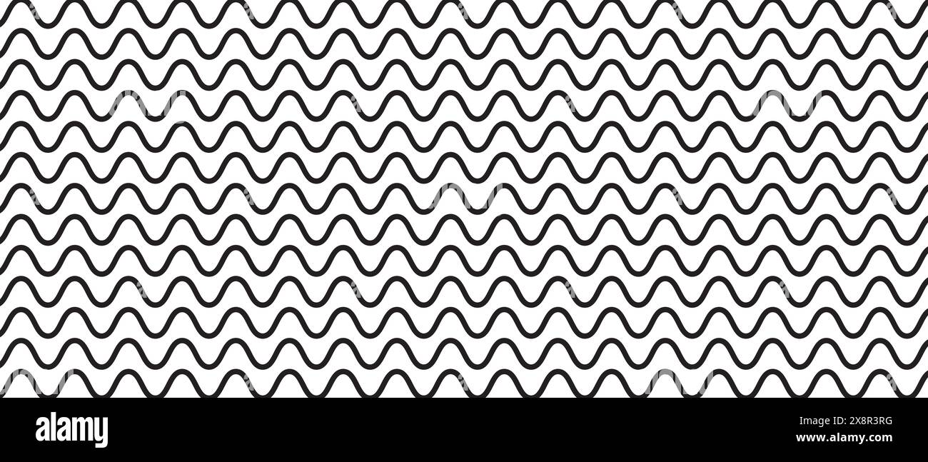 Horizontal parallel wavy lines. Black and white undulate stripes ...