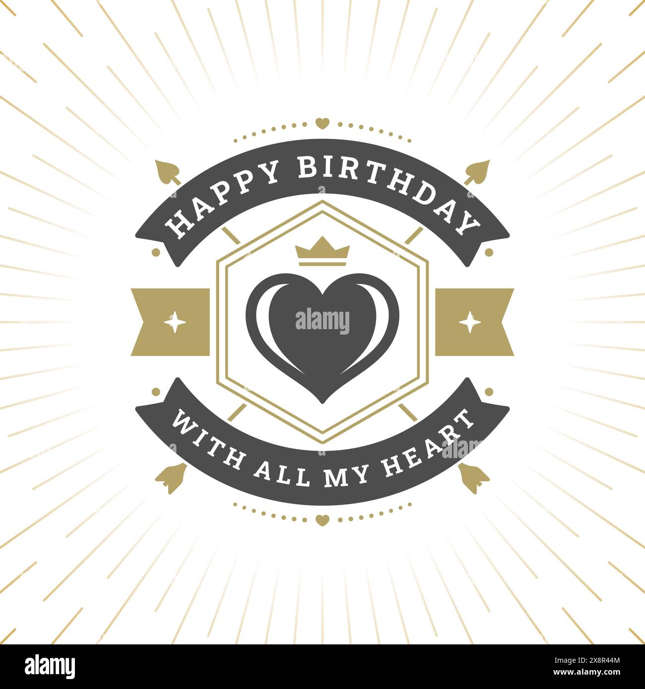 Happy birthday black heart crown shield vintage greeting card ...