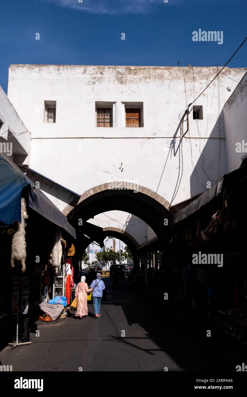 A view of an archway in the Habous district of Casablanca, Morocco, on ...