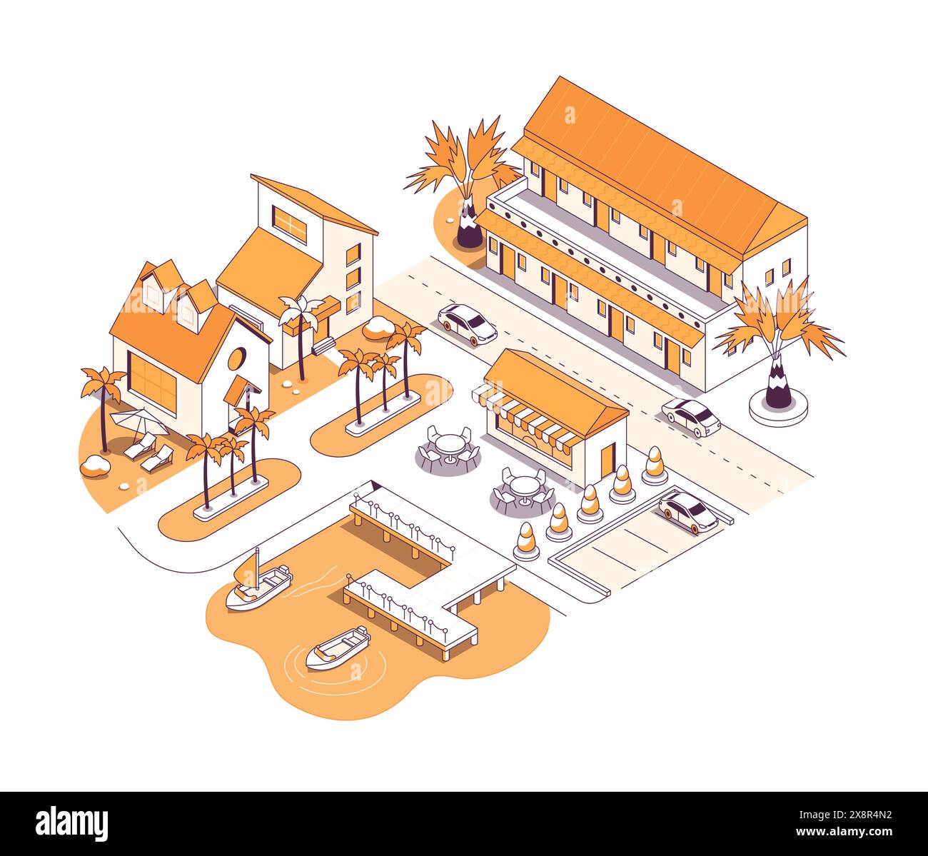 Resort street with hotels - vector isometric illustration Stock Vector Image & Art - Alamy