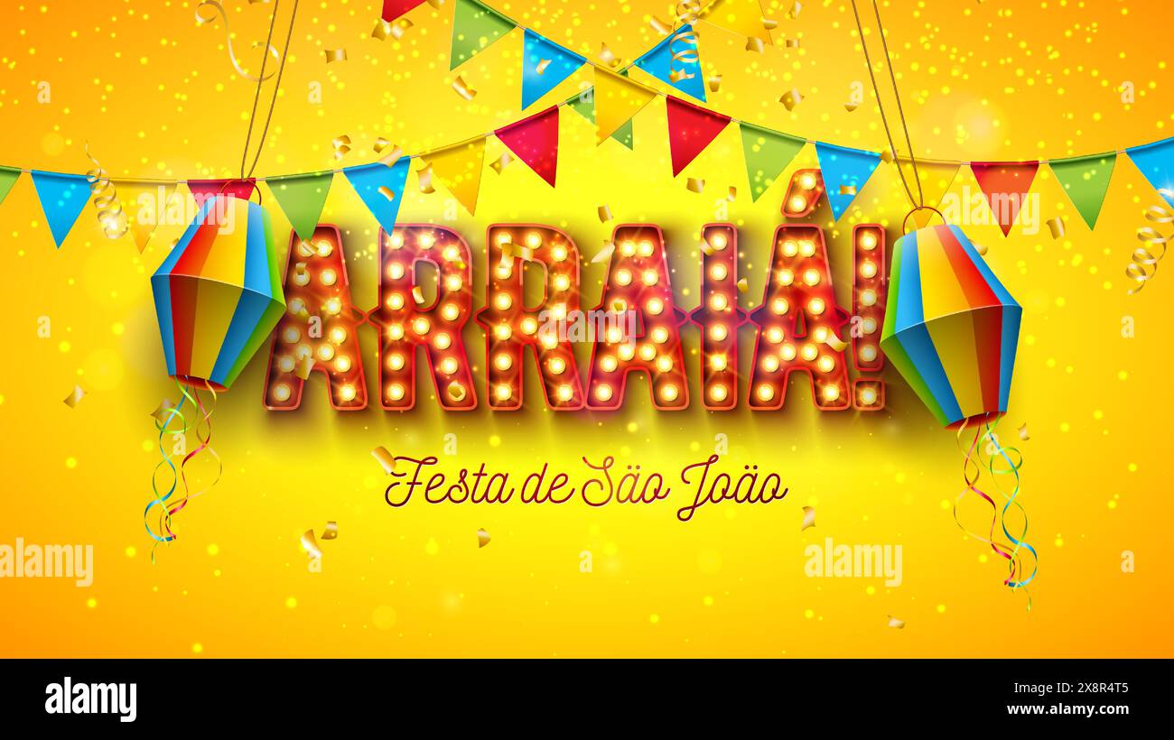 Festa Junina Illustration with Party Flags, Confetti and Arraia Light ...