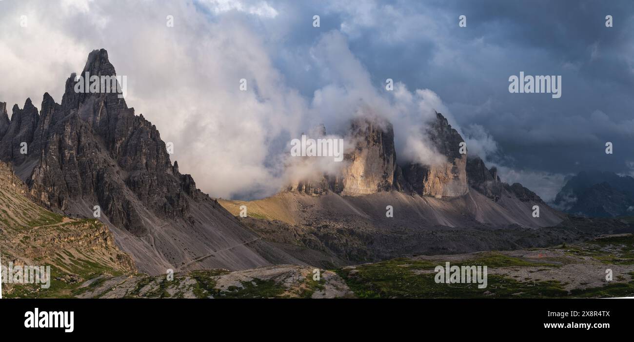 Tre Cime di Lavaredo and Monte Paterno landscape in the Dolomites Stock ...