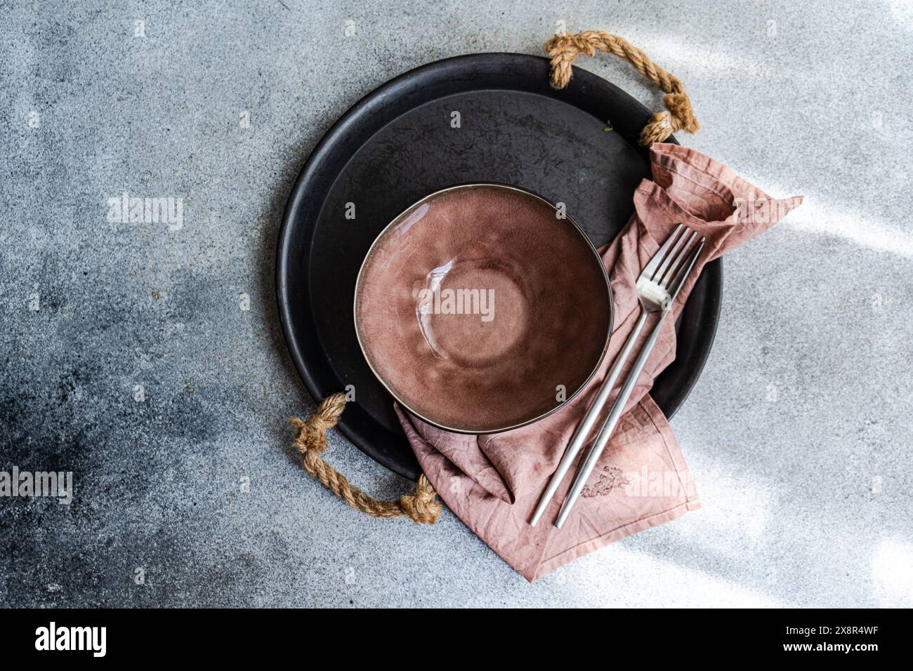 Rustic ceramic dinner set in dust pink color range Stock Photo - Alamy
