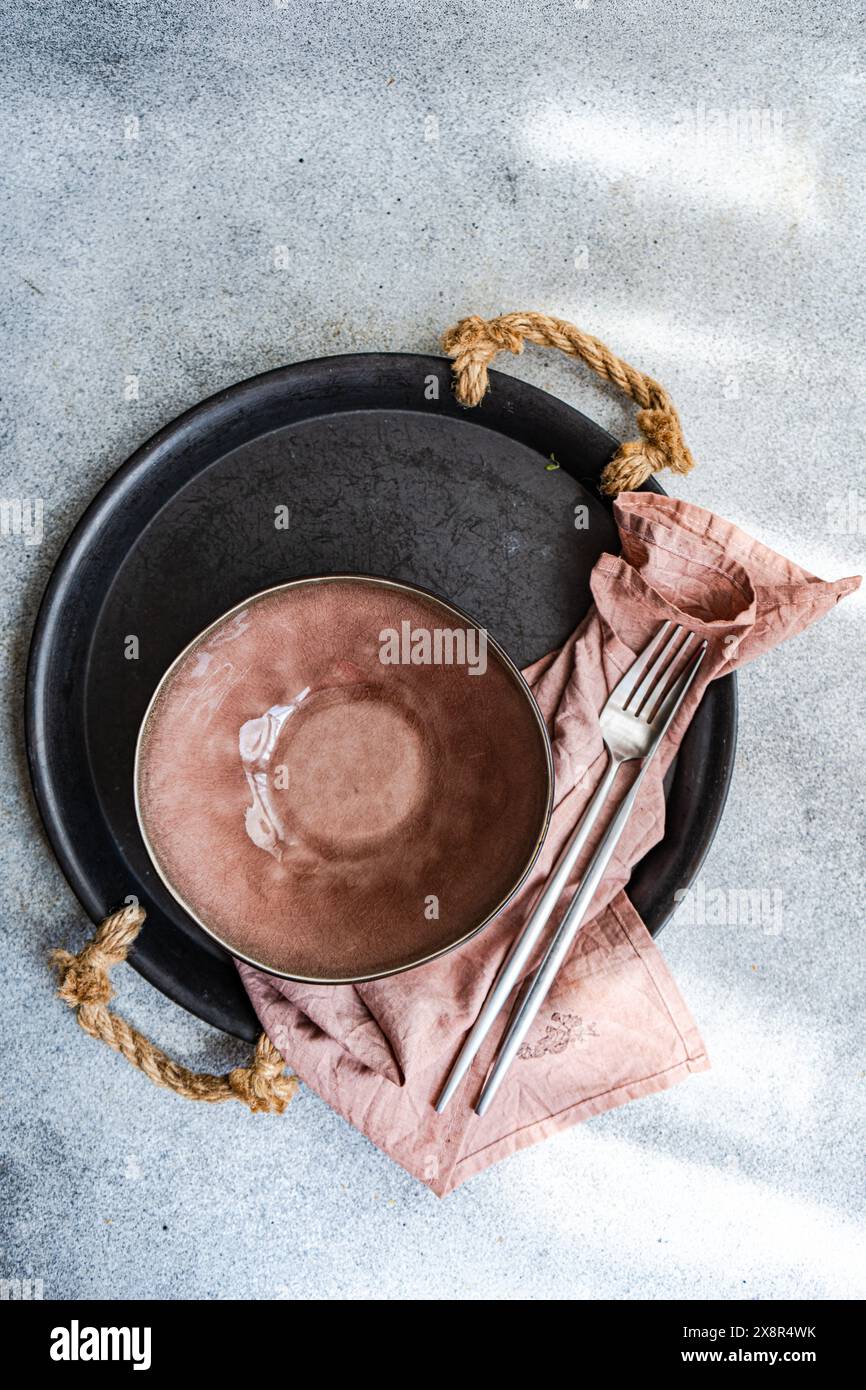 Rustic ceramic dinner set in dust pink color range Stock Photo - Alamy