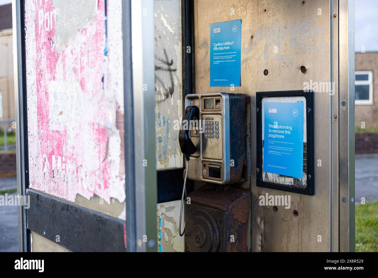 BT Phonebox, with poster advertising its imminent removal. Wales, UK ...