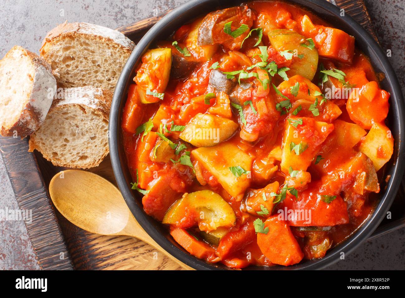 Vegetable Guvec vegetarian Casserole Closeup on the bowl on the table ...