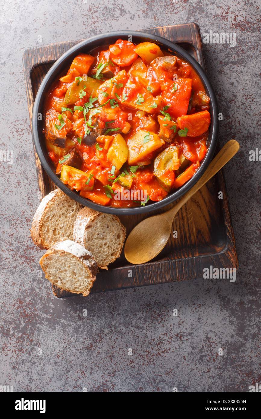 Vegetable stew of zucchini, peppers, onions, tomatoes and eggplant ...