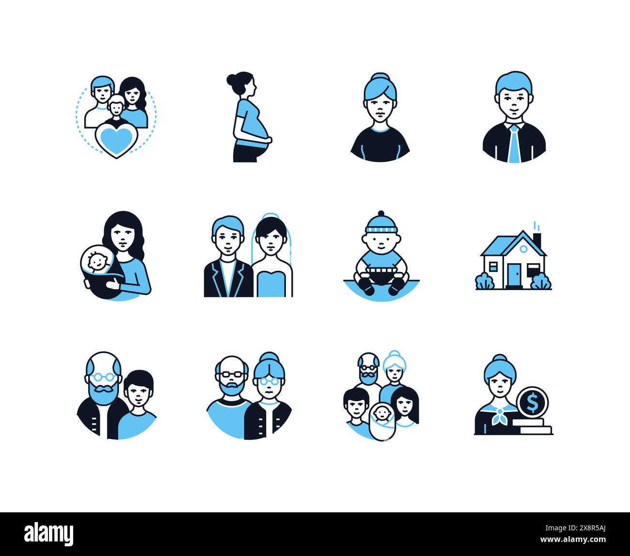 Life cycle and family - line design style icons set Stock Vector Image ...