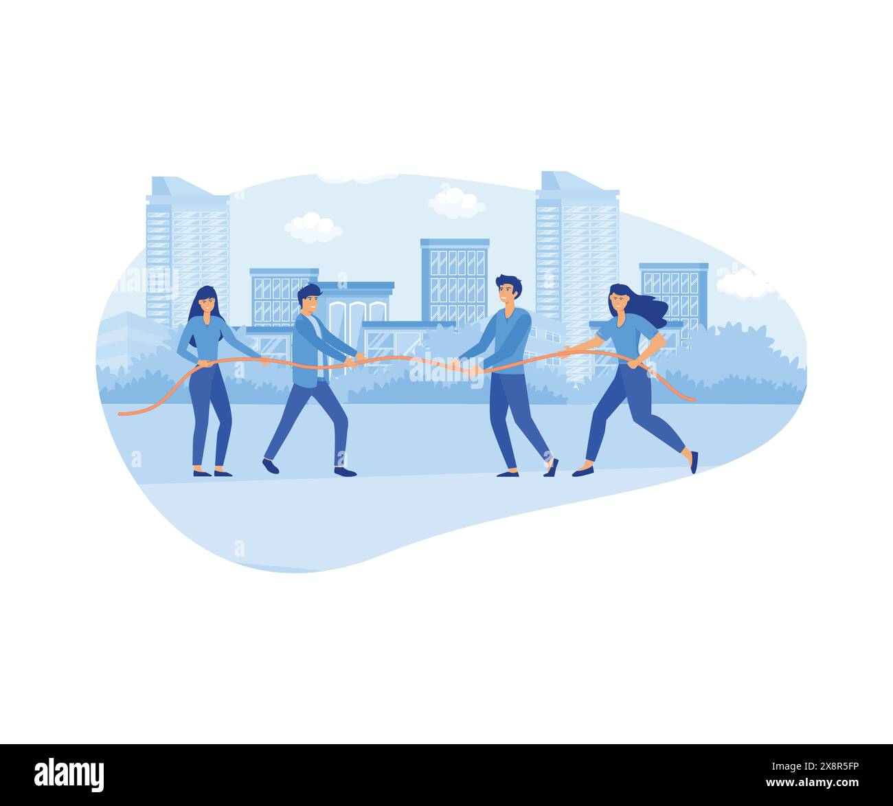 People on business competition. Men and women pulling rope. flat vector ...
