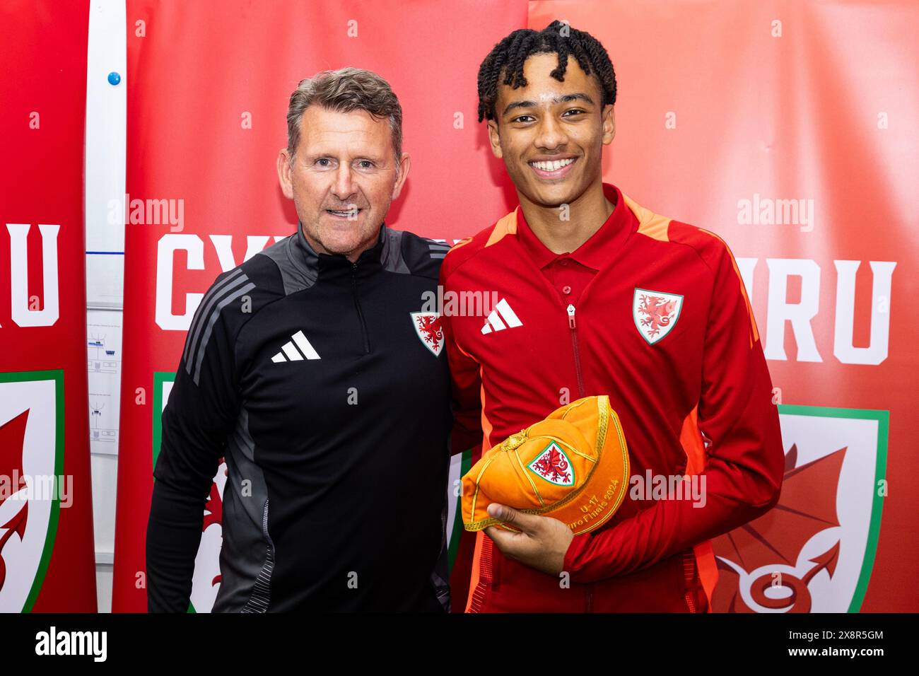 ACHNAS, CYPRUS - 26TH MAY 2024: Adam Brett cap presentation. Cymru u17 ...