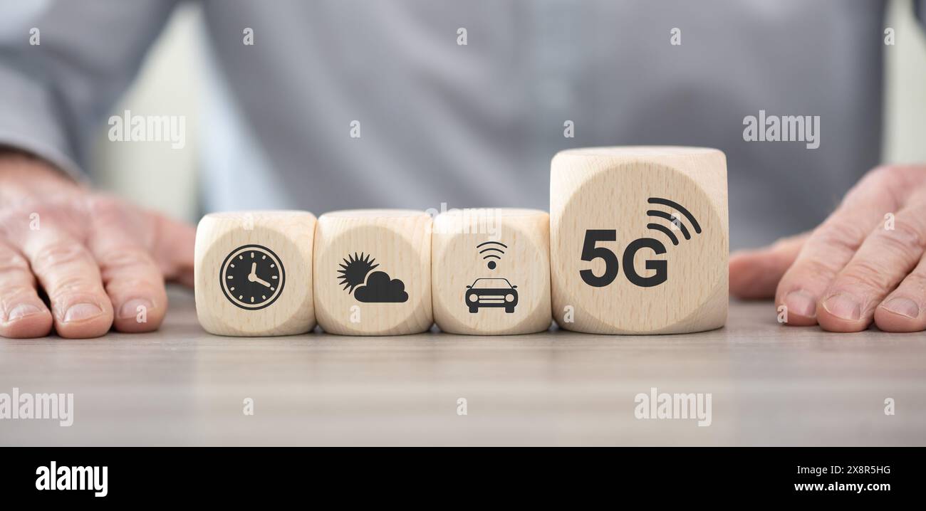 Wooden blocks with symbol of 5g concept Stock Photo - Alamy