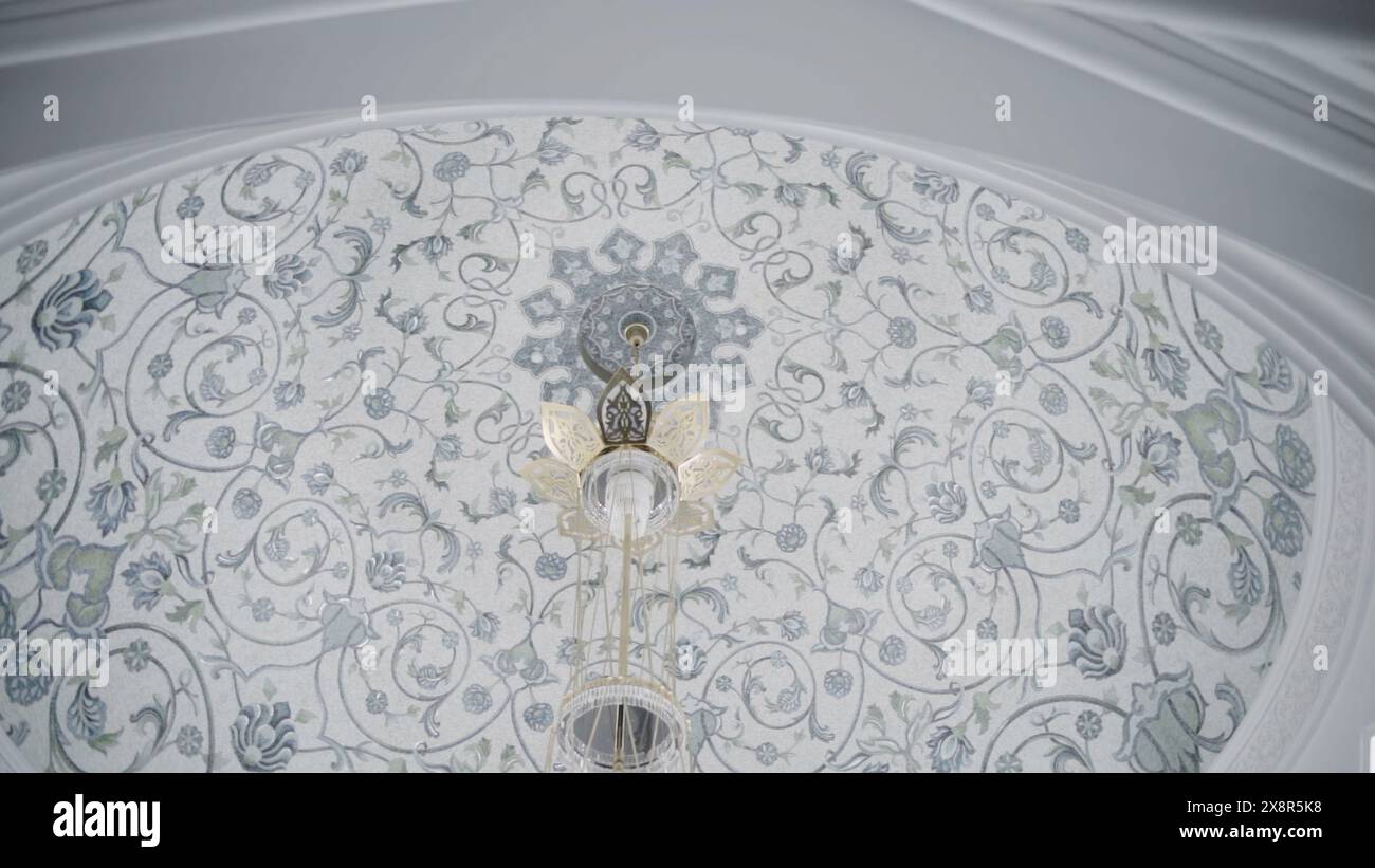 Decorative ceiling in a form of a dome with blue floral pattern. Scene ...