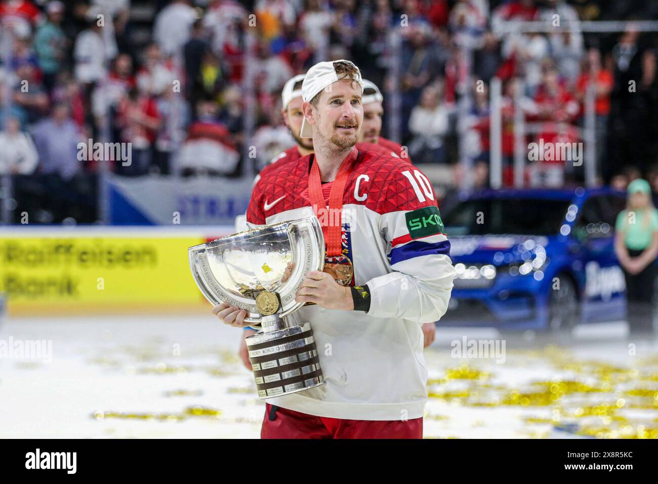 Roman Cervenka of Czechia celebrates during The Medal Ceremony of IIHF ...