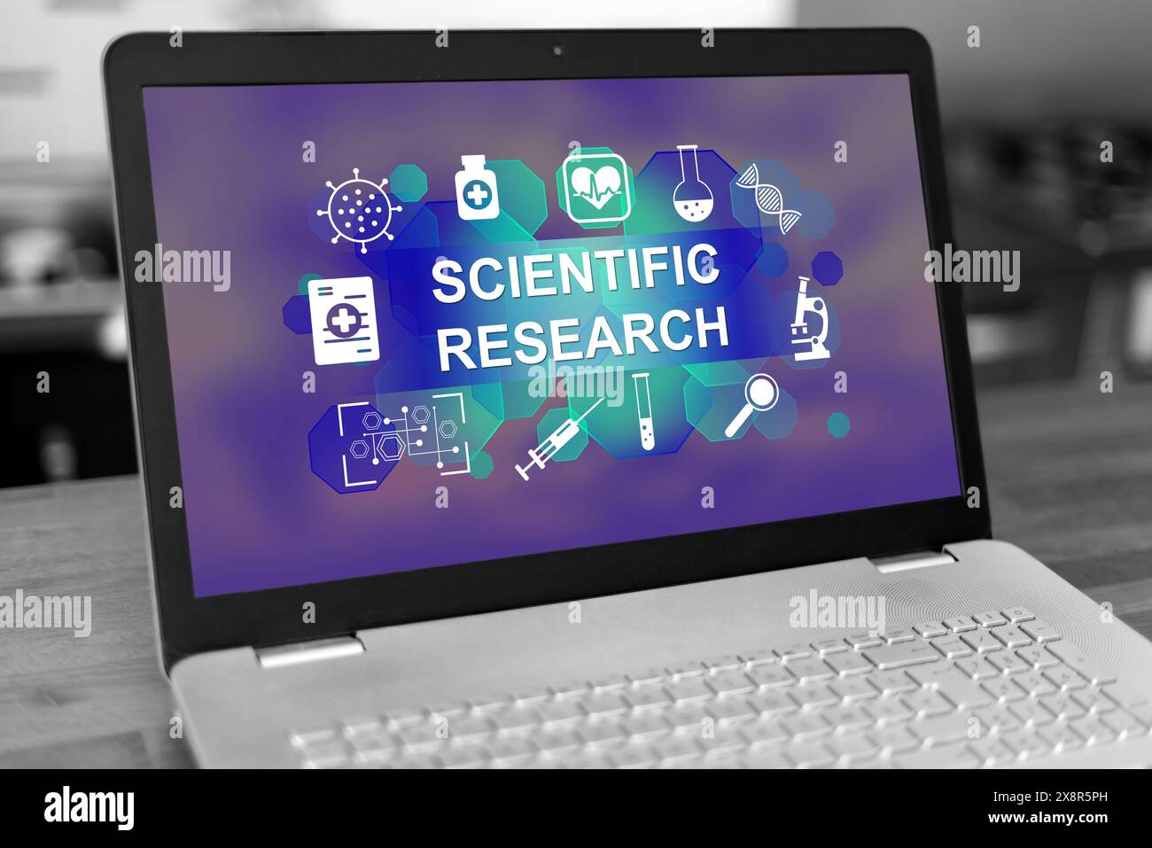 Laptop screen with scientific research concept Stock Photo - Alamy
