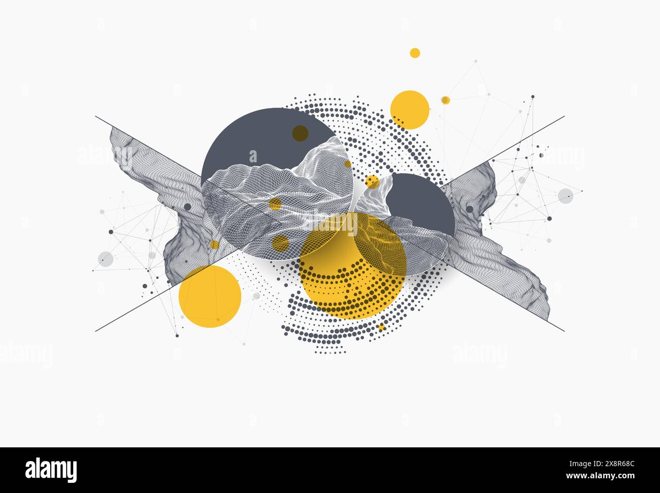 Trendy abstract wireframe background. Modern science or technology art elements. Surface ...