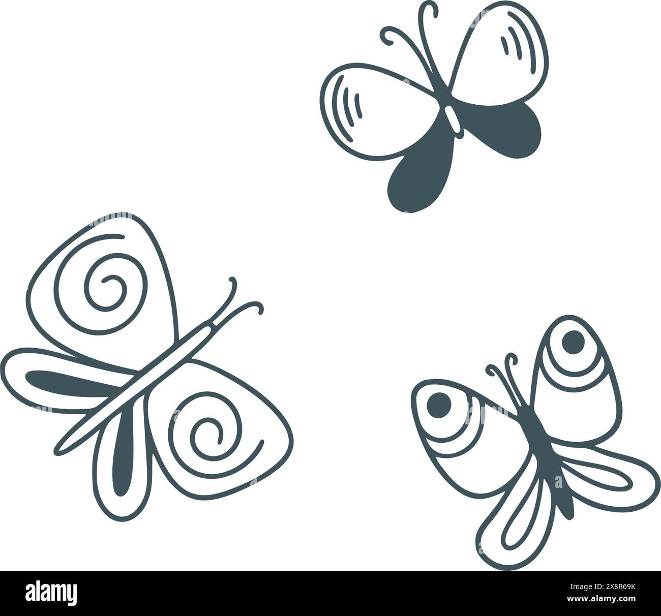 Butterflies doodle sketch style Stock Vector Image & Art - Alamy