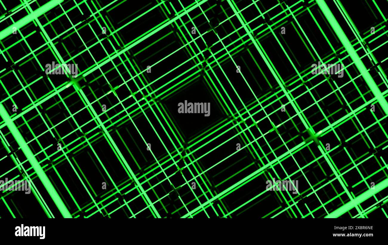 Rotating animation with square line construction. Design. Spatial grid ...