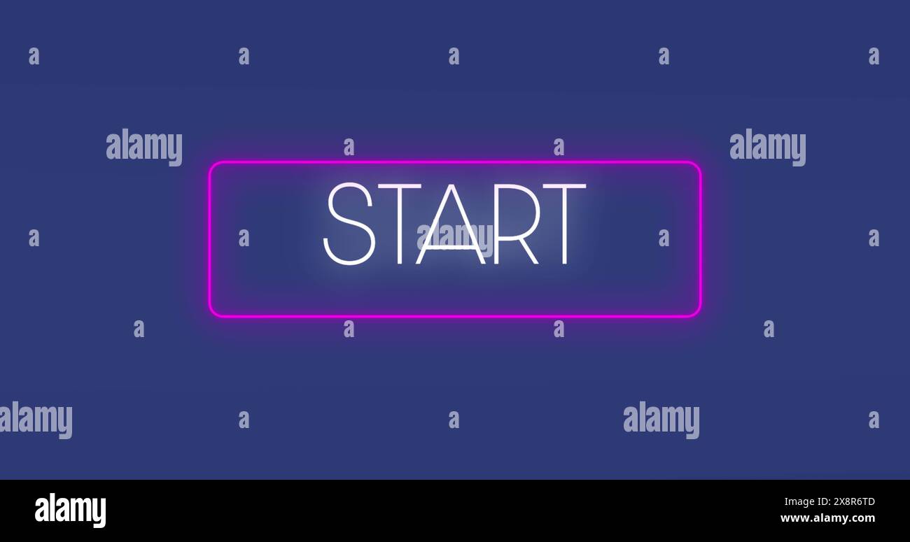Image of start text over neon frame and blue background Stock Photo - Alamy
