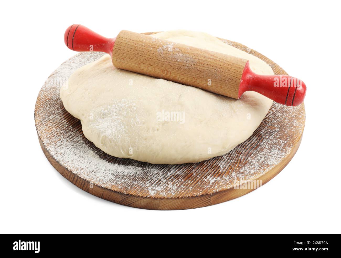 Raw dough and rolling pin isolated on white Stock Photo - Alamy