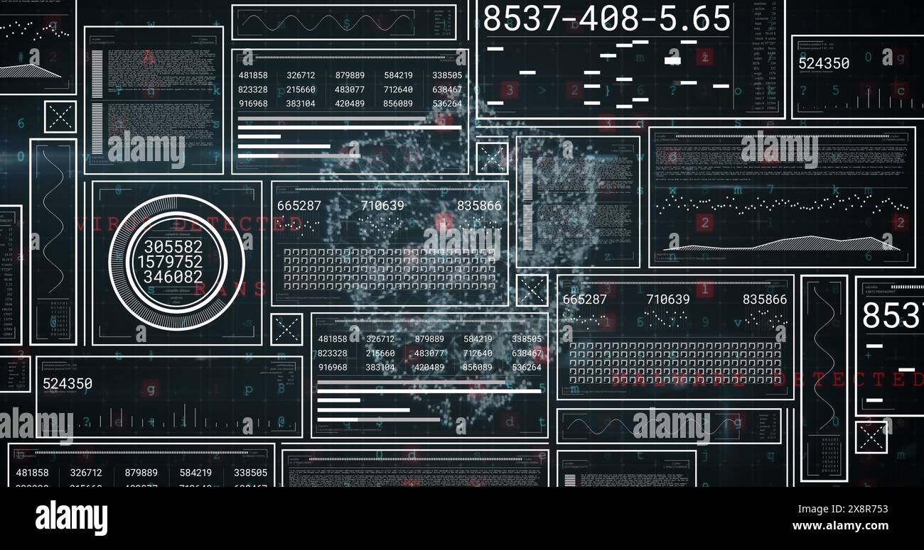 Image of padlock, cloud, shield, graphs, loading bars and circles with ...