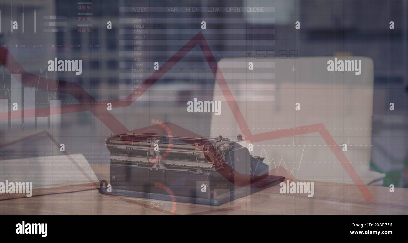 Image of statistical data processing against typewriter on office desk ...