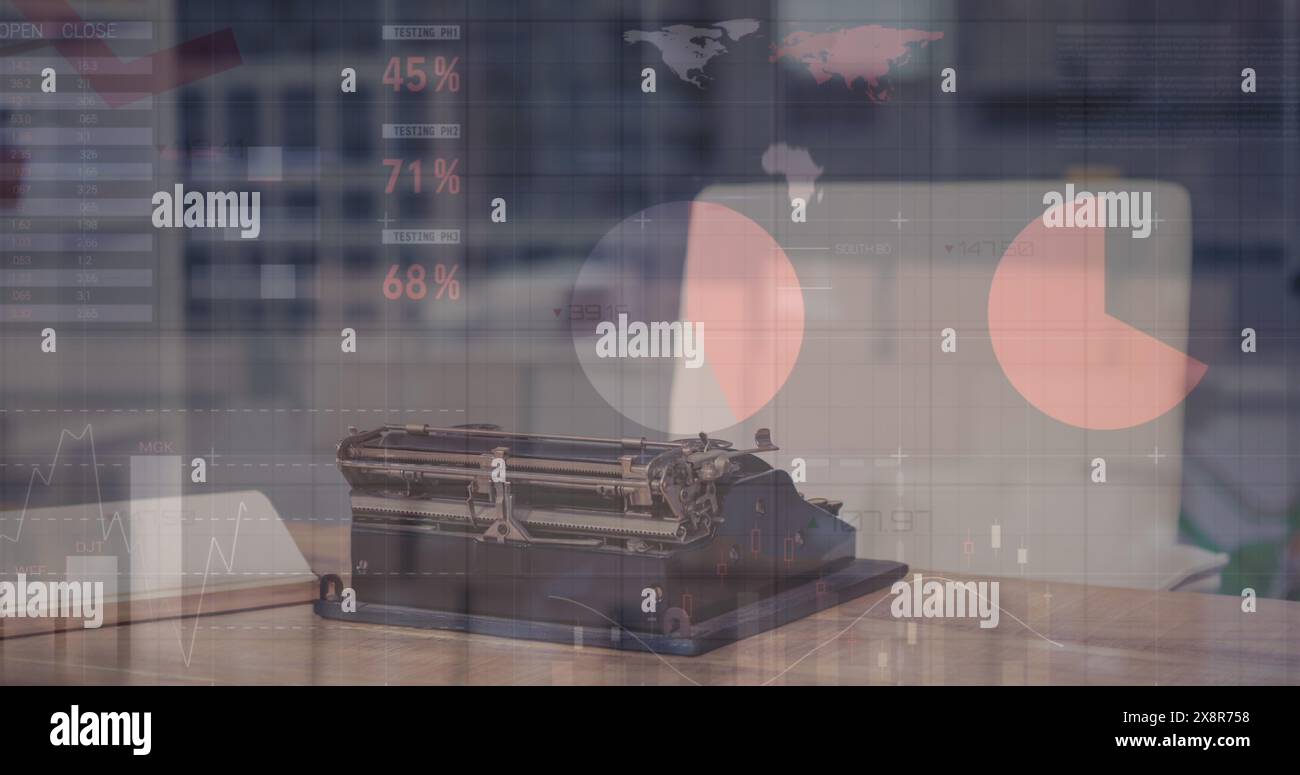 Image of statistical data processing against typewriter on office desk Stock Photo - Alamy