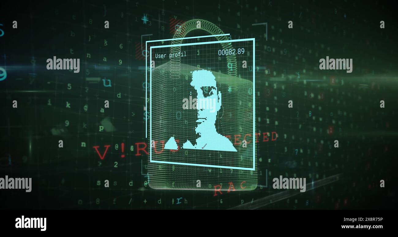 Image of digital profile pictures, padlock with numbers, letters ...