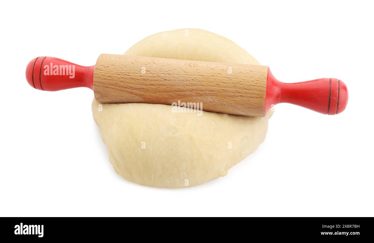 Raw dough and rolling pin isolated on white Stock Photo - Alamy