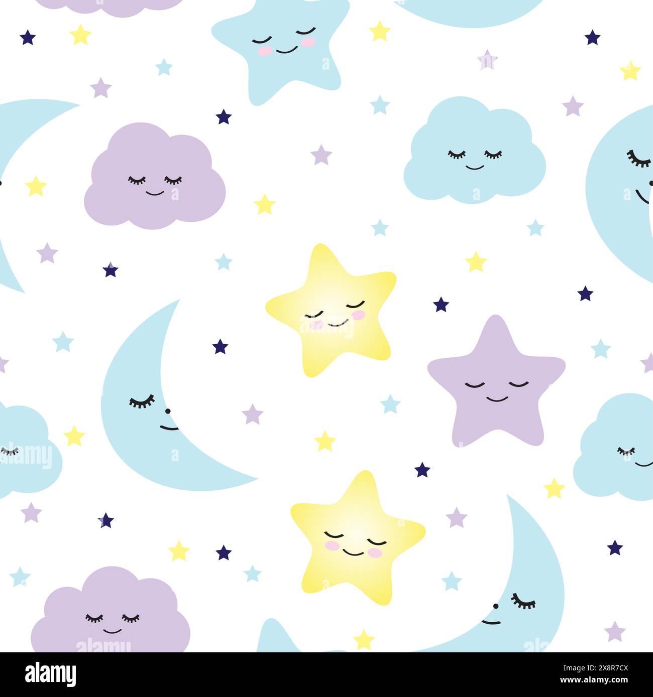 Seamless pattern with clouds, moon and stars illustration Stock Vector ...