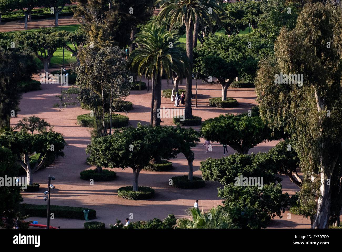 A view of the Parc de la Ligue Arabe with its lush greenery and people ...