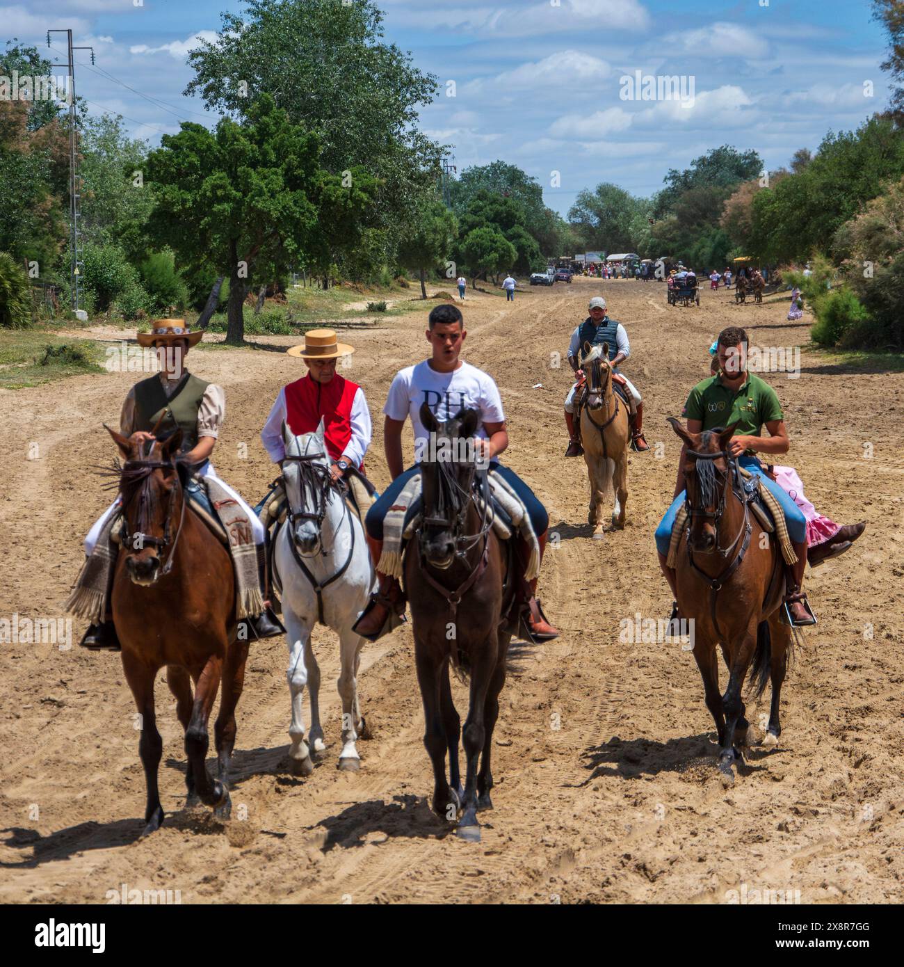Group of pilgrims making the final part of the pilgrimage of El Rocio ...