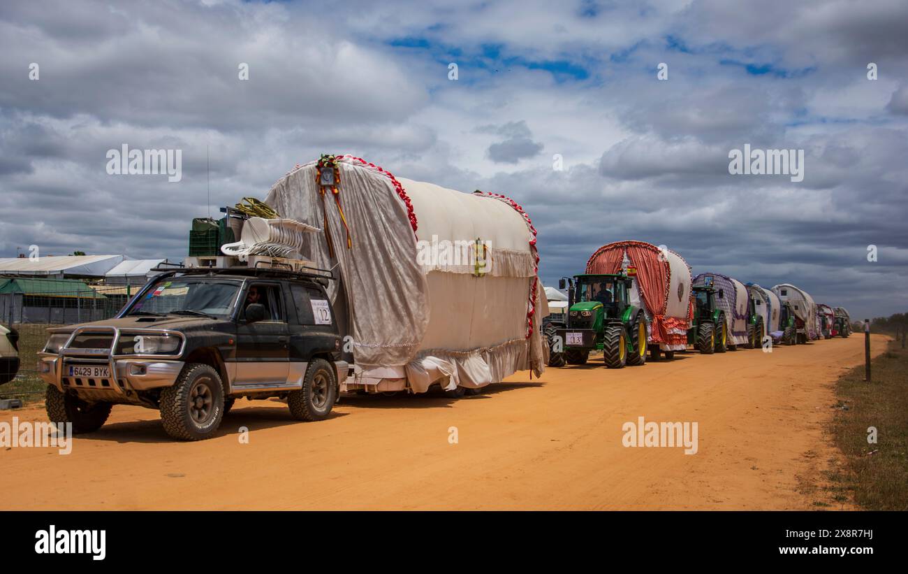 Group of pilgrims making the final part of the pilgrimage of El Rocio ...