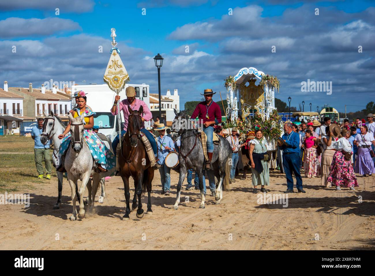 Group of pilgrims making the final part of the pilgrimage of El Rocio ...