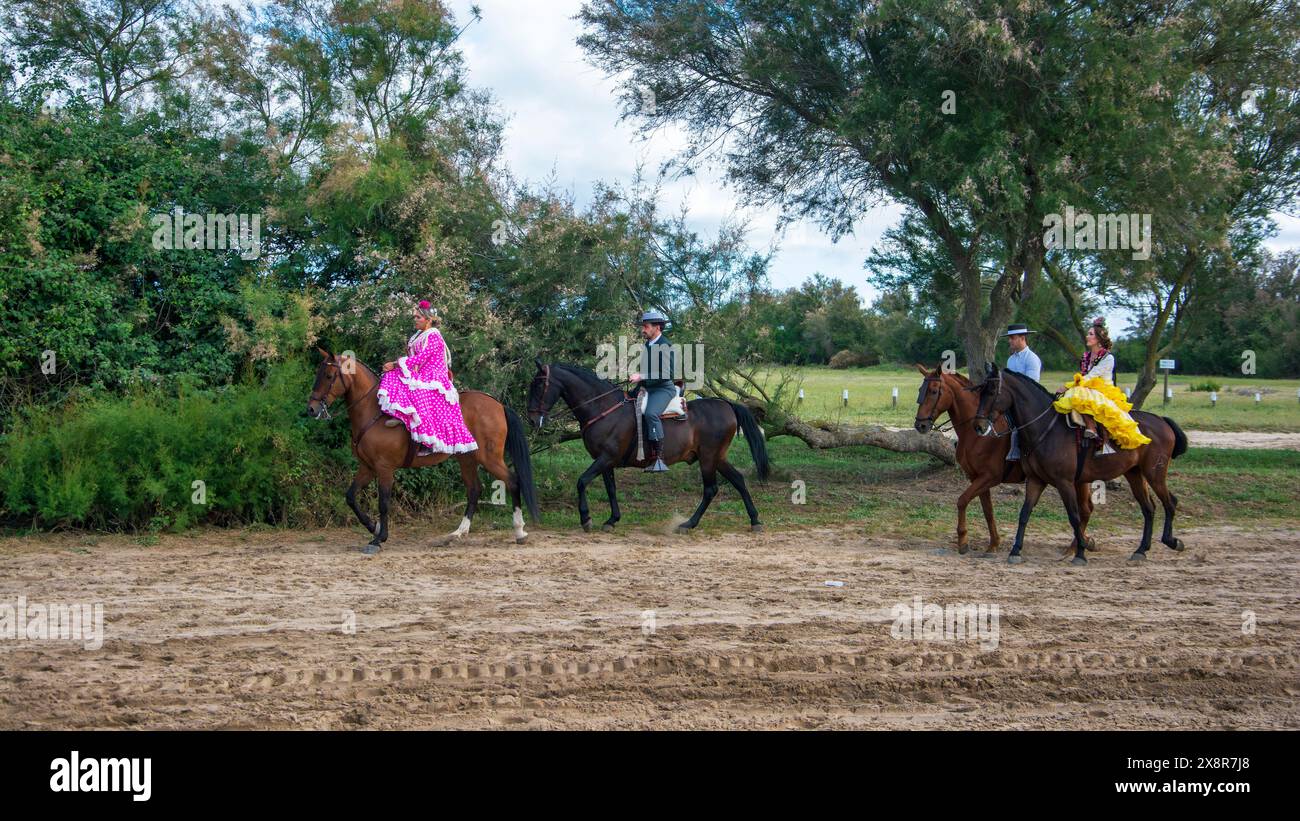 05/16/2024. Almonte, Huelva, Spain. Group of pilgrims on horseback ...