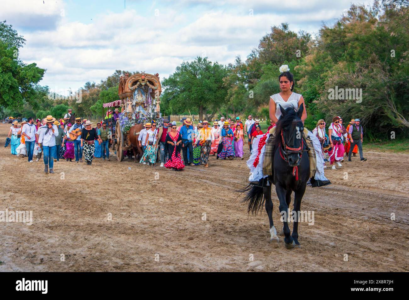 Group of pilgrims making the final part of the pilgrimage of El Rocio ...