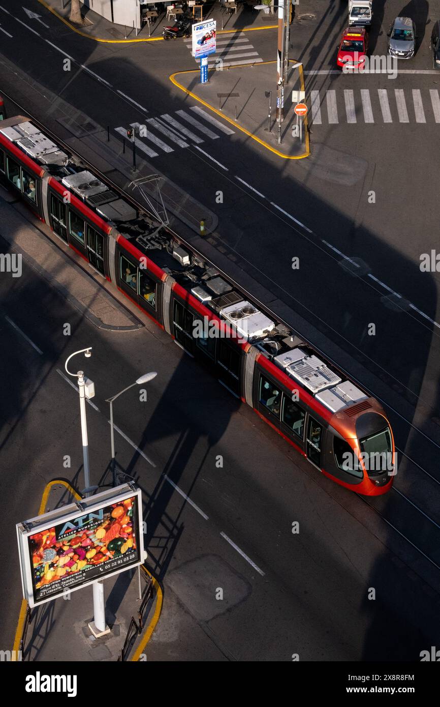 Aerial view of a tramway in Casablanca, Casablanca-Settat, Morocco on ...